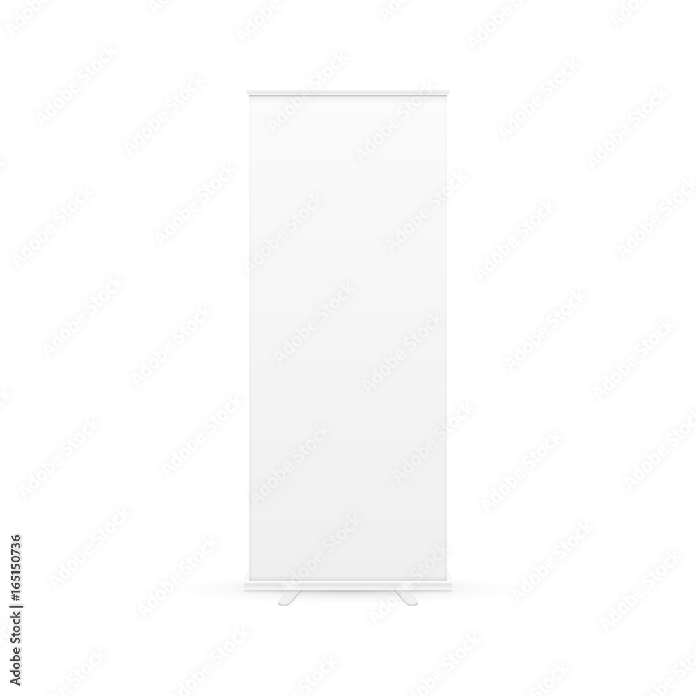 Blank roll-up banner display with clipping path. isolated on white ...