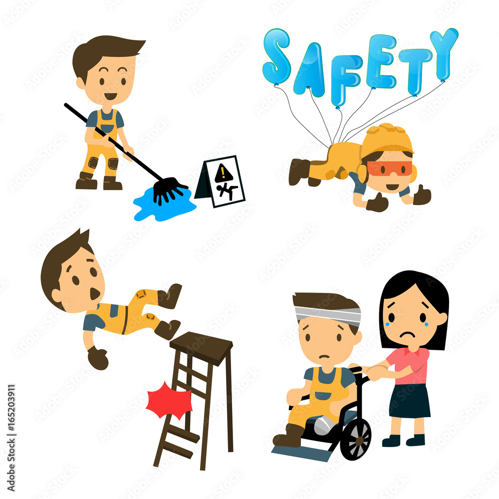 Set of Construction worker, Accident working, safety first, health and ...