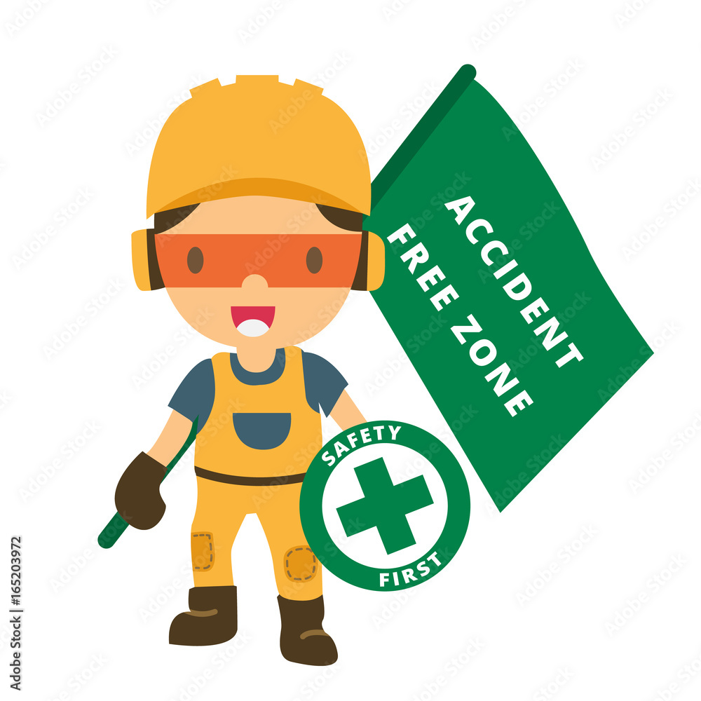Character construction working hold flag accident. safety concept on ...