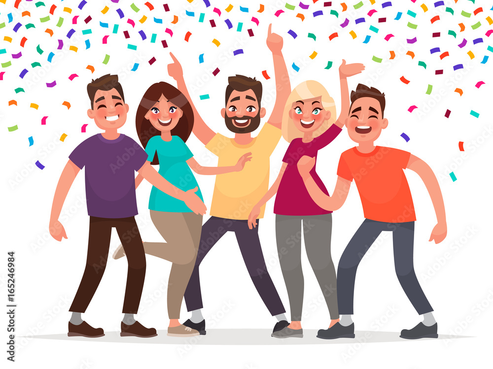 Happy people celebrate an important event. Joyful emotions. Vector ...