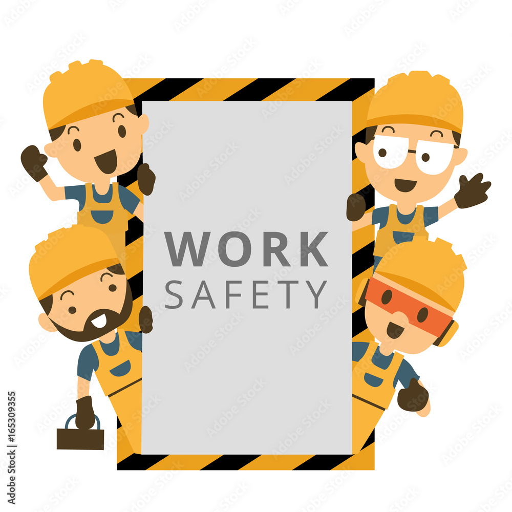 Vector Cartoon illustration of a happy smiling construction worker and ...