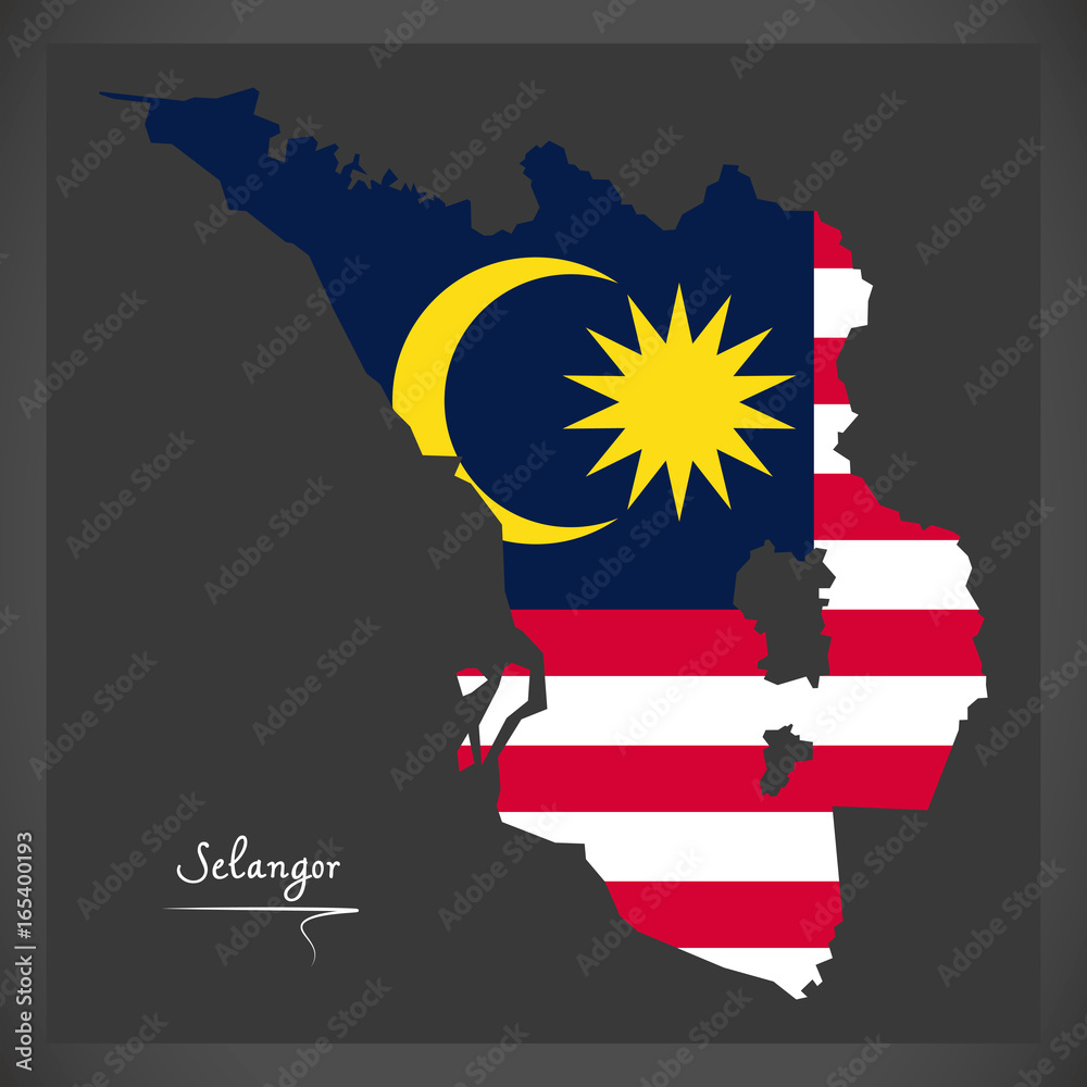 Selangor Malaysia map with Malaysian national flag illustration Stock ...