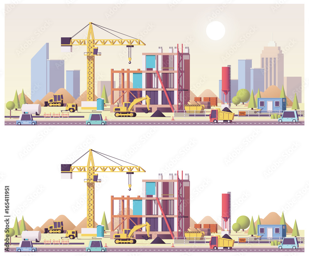Vector low poly construction site Stock Vector | Adobe Stock