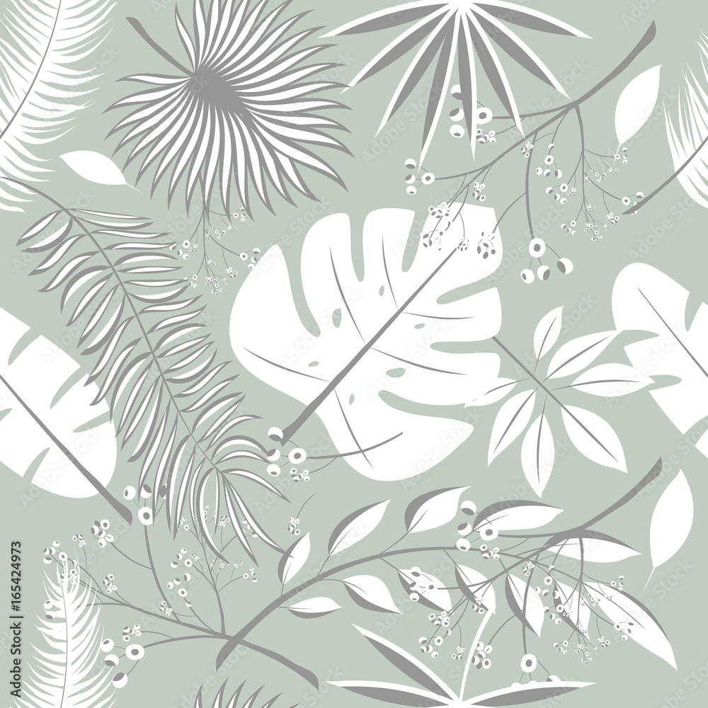 Exotic leaves, rainforest. Seamless realistic tropic leaf pattern. Palm ...