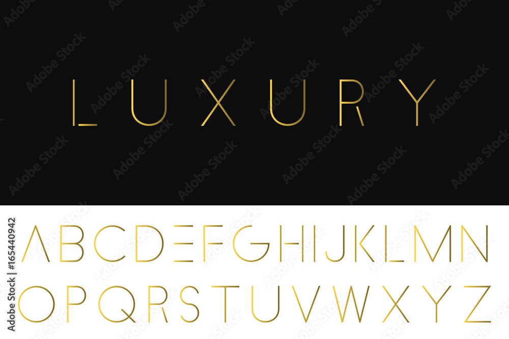 Gold minimalistic font. Luxury english alphabet. Stock Vector | Adobe Stock