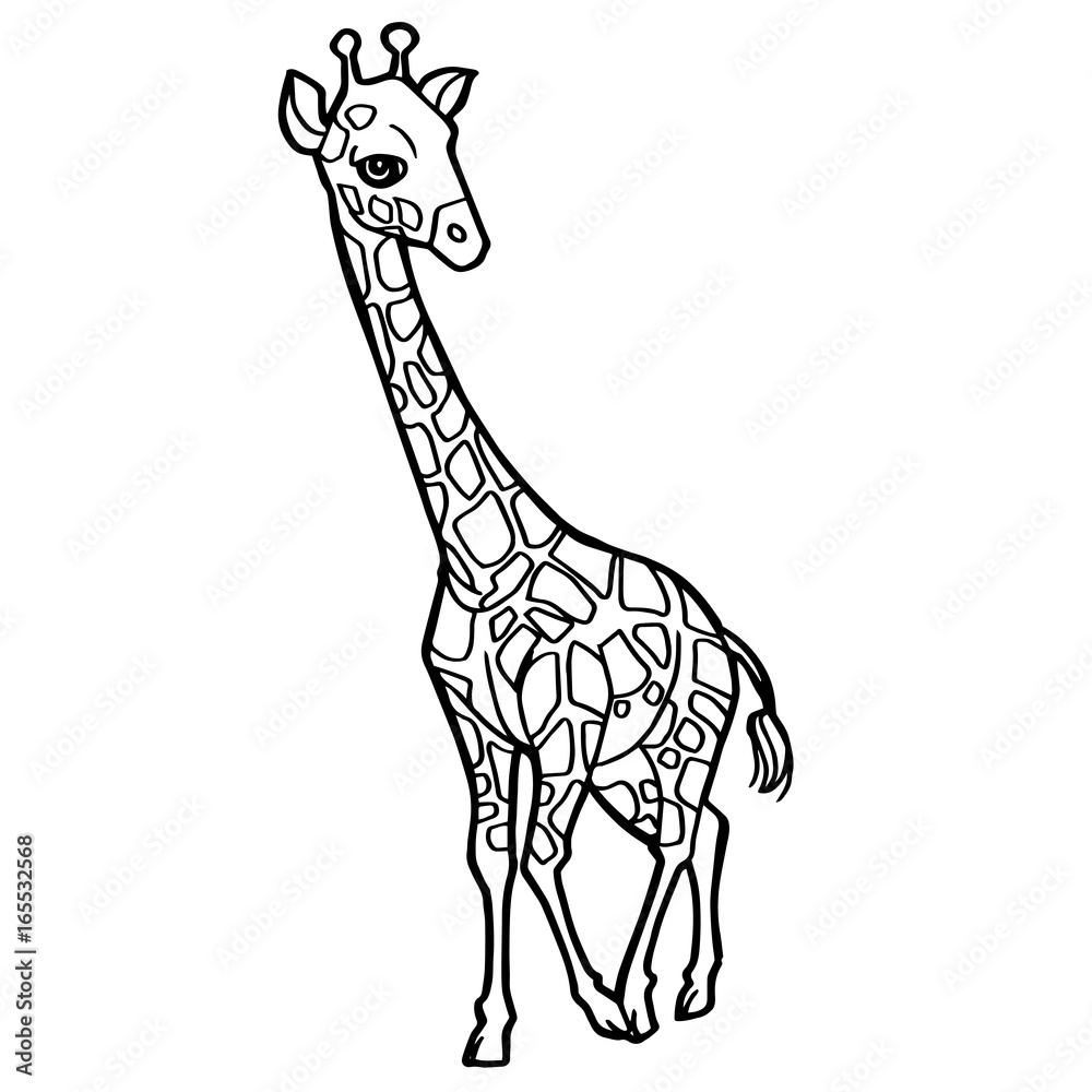 cartoon cute giraffe coloring page vector illustration Stock Vector ...