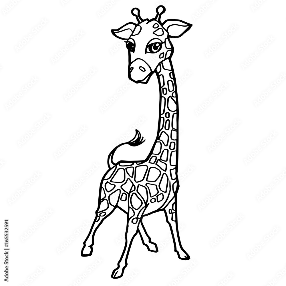 cartoon cute giraffe coloring page vector illustration Stock Vector ...