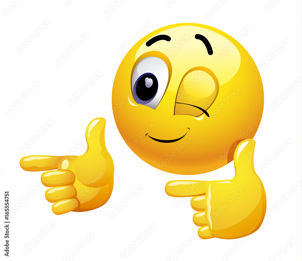 Winking smiley gesturing with his hand. Emoticon thumbs up showing ...