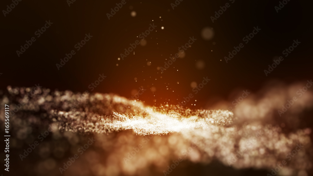 Dark gold yellow and glow particle circle abstract background with ...