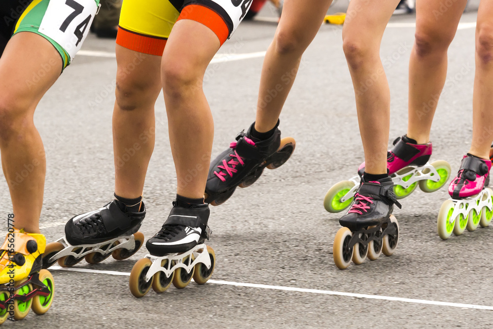 roller skaters with inline skates in circuit Stock Photo | Adobe Stock