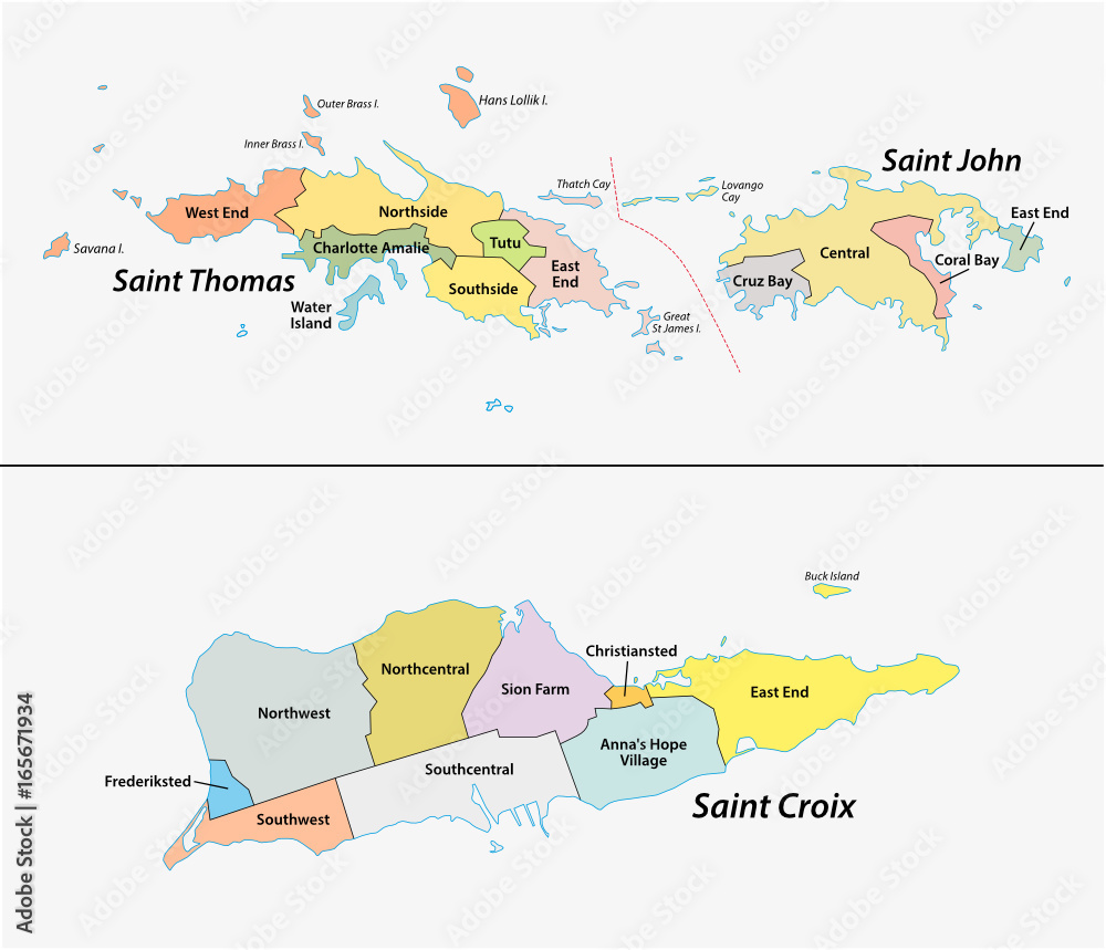 Map of the Districts and sub-districts of the United States Virgin ...