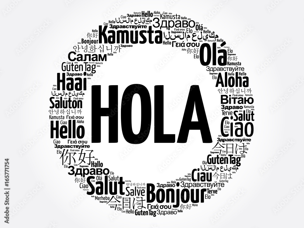 Hola (Hello Greeting in Spanish) word cloud in different languages of ...