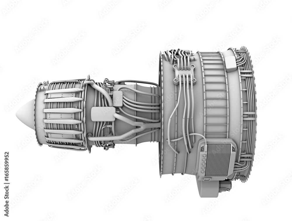 3D clay render of turbofan jet engine isolated on white background. 3D ...