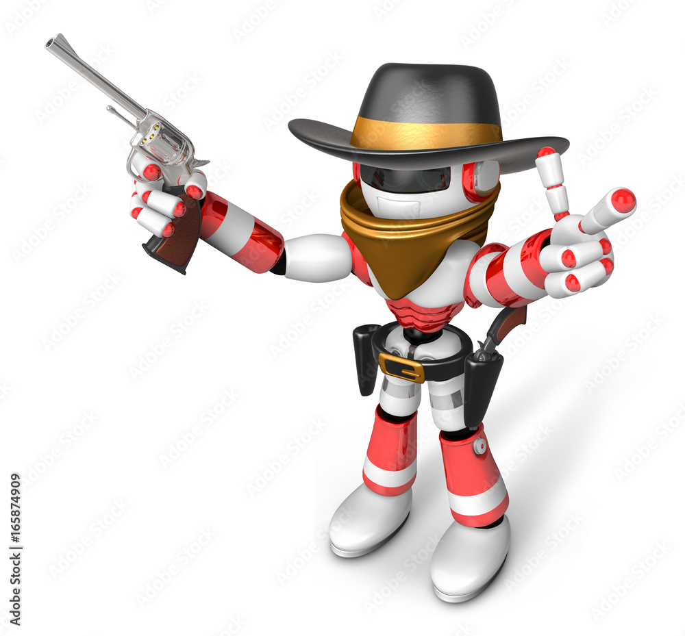 3D Red Robot villain the right hand guides and the left hand is holding ...