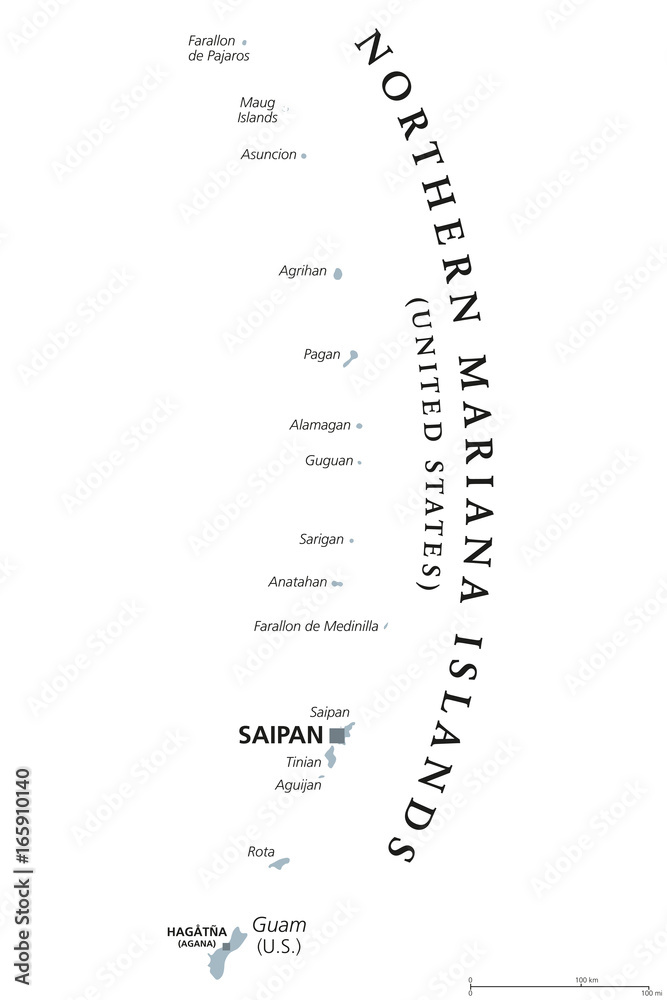 Northern Mariana Islands political map with capital Saipan. Insular ...