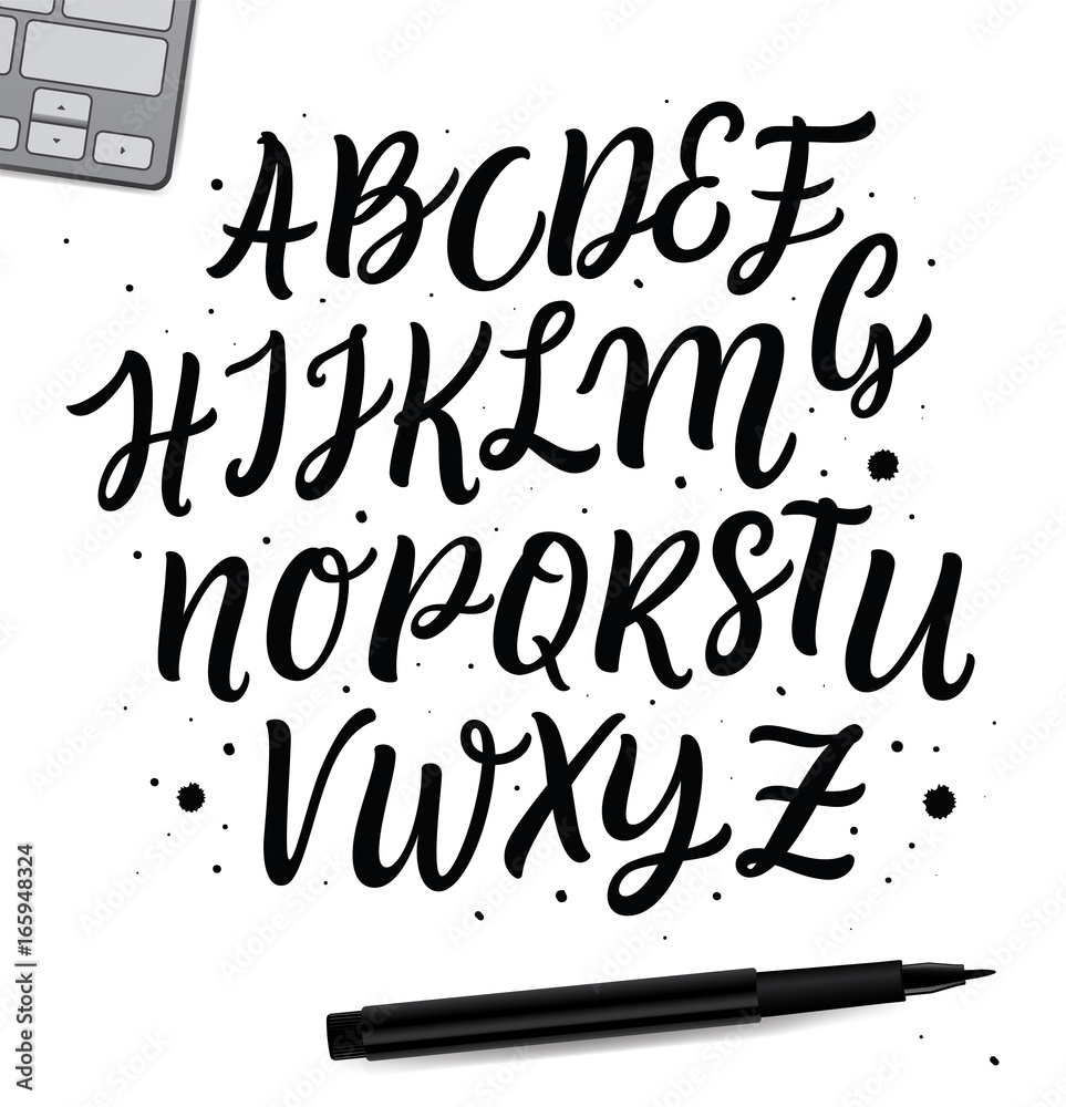 Calligraphic vector script font. Handwritten brush style modern ...