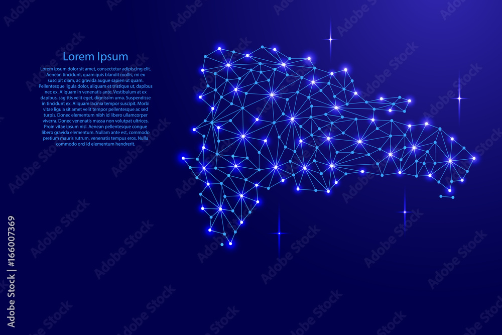 Dominican Republic map of polygonal mosaic lines network, rays and space stars of vector ...