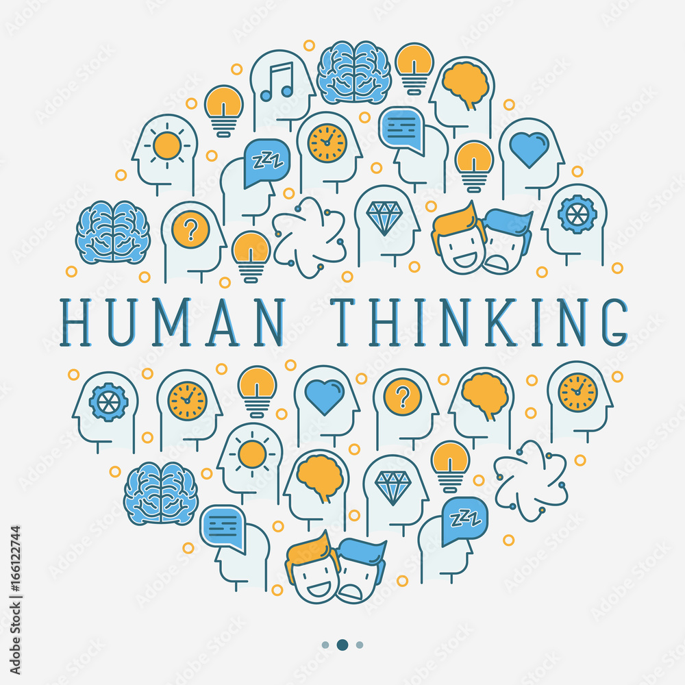 Human thinking concept in circle with thin line icons of head ...
