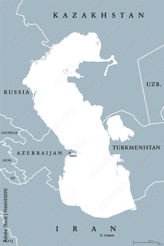 Caspian Sea region political map with borders and countries. Body of ...