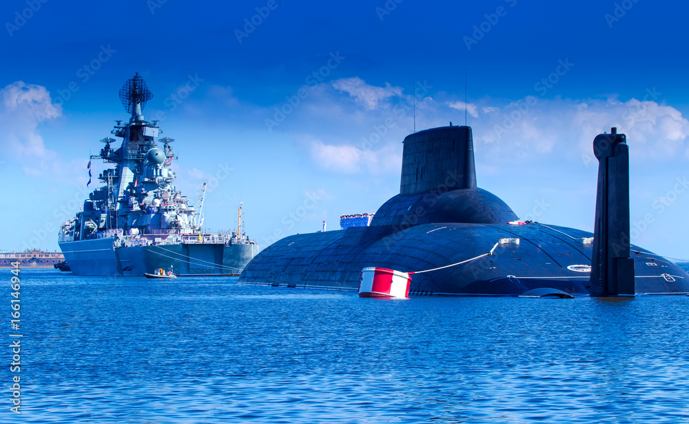 Warship. Missile cruiser. Warships. Submarine. Nuclear submarine. Stock ...