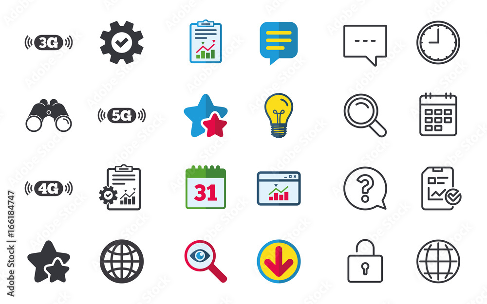 Mobile telecommunications icons. 3G, 4G and 5G technology symbols ...