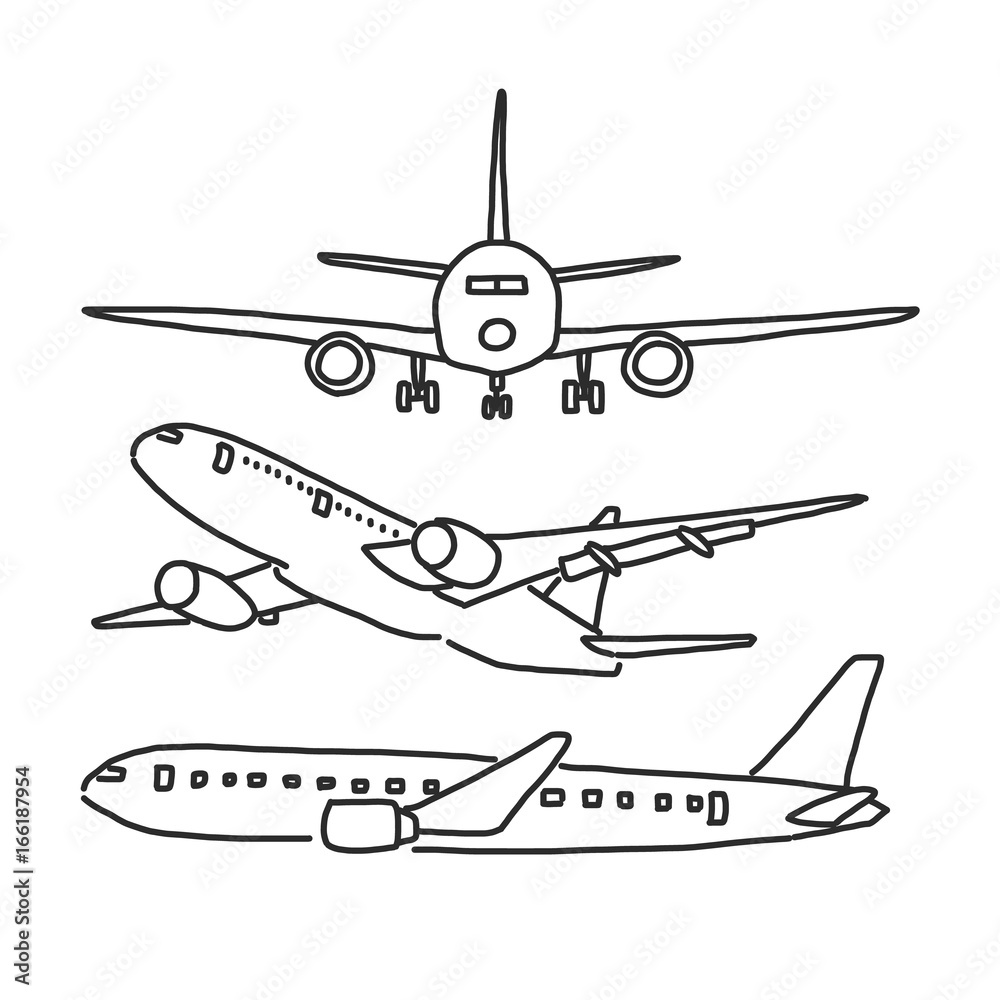 Airplane. hand drawn. line drawing. vector illustration. Cartoon. Stock ...