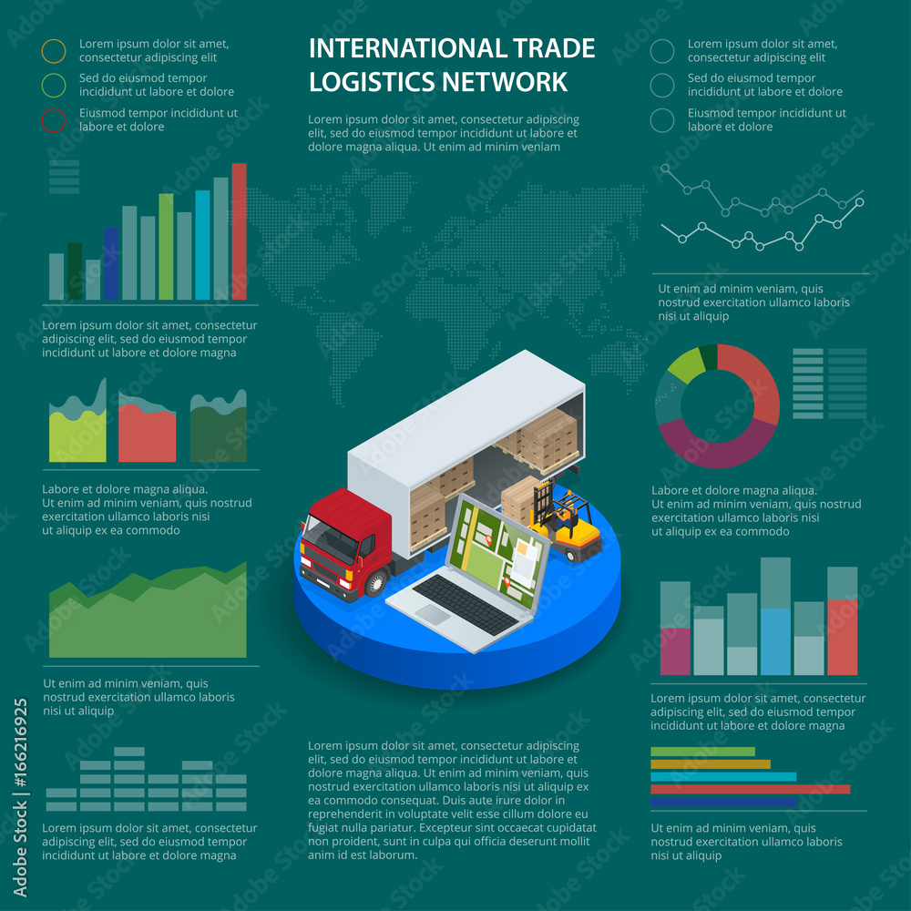 Infographics with data icons, world map charts and design elements of ...