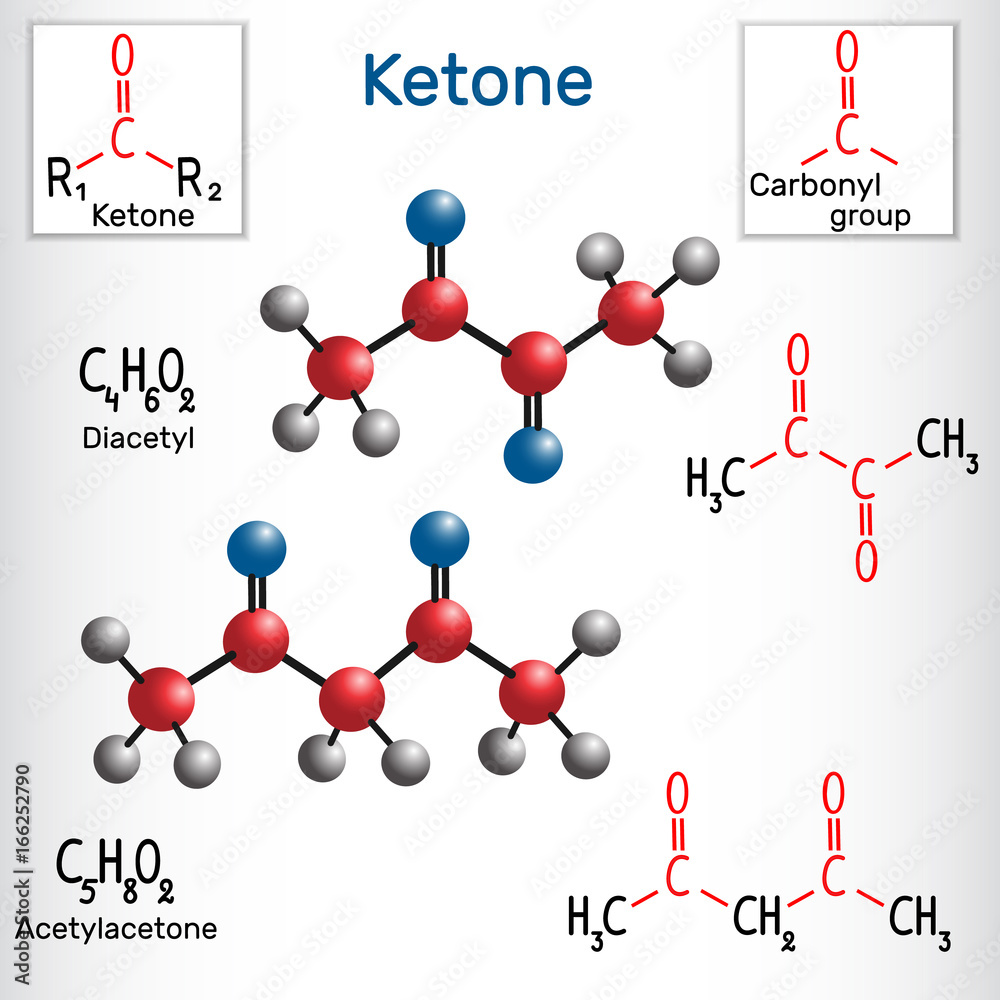 Diacetyl and acetylacetone molecule - structural chemical formula and ...