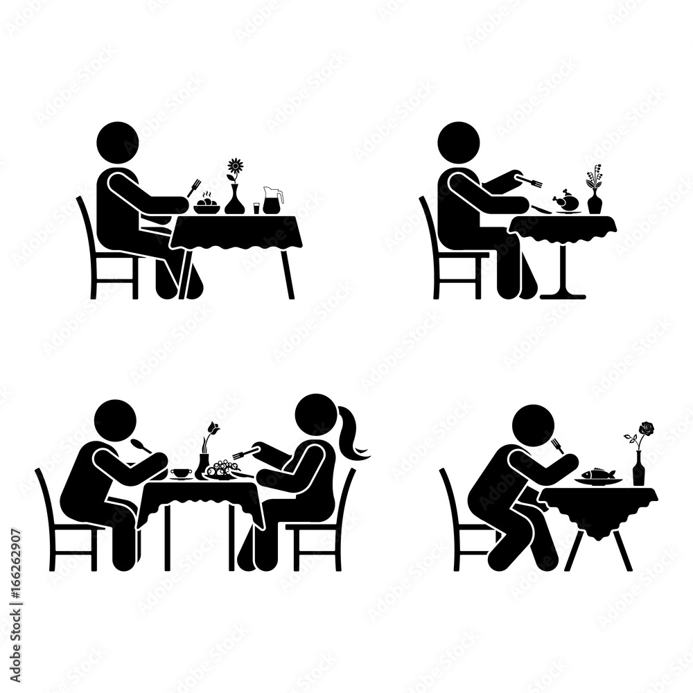 Eating and drinking pictogram. Stick figure vector dining couple icon ...