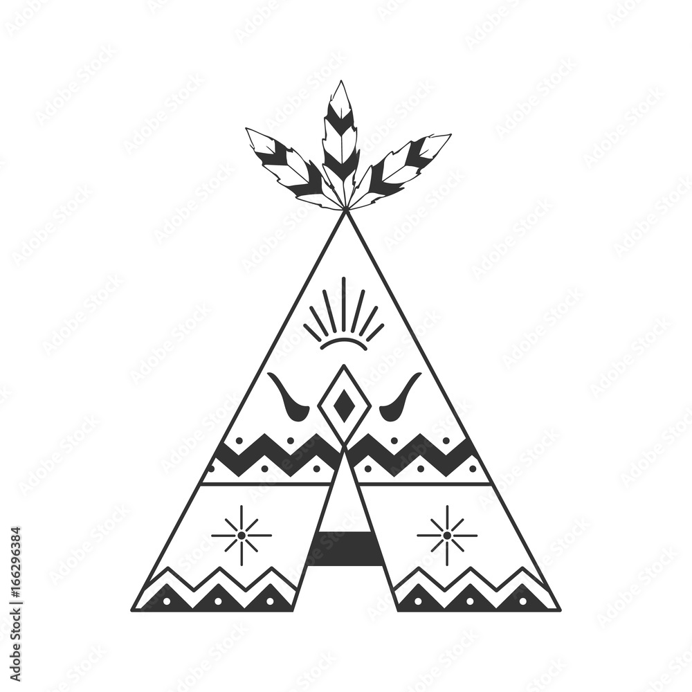 Cute tipi illustration isolated on white with feathers and indian ...