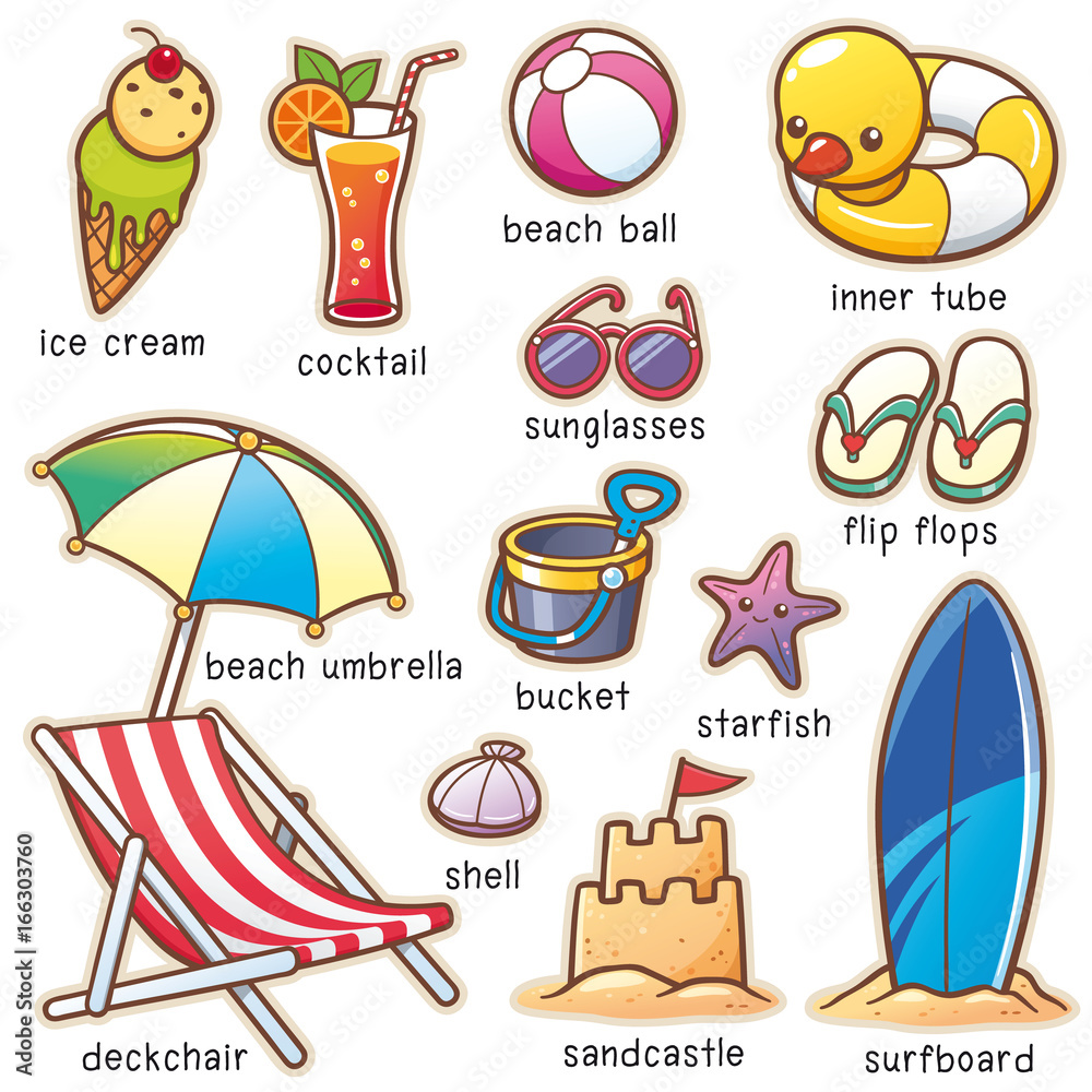 Vector illustration of Cartoon Summer Vacation vocabulary Stock Vector ...