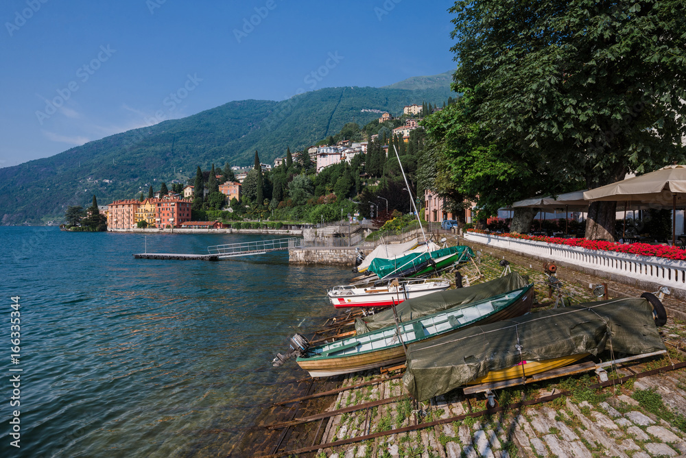 June 13th, 2017 - Lombardy, Italy. Coastline of Bellano fishing village ...