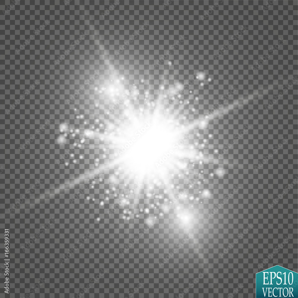 Glow light effect. Starburst with sparkles on transparent background ...