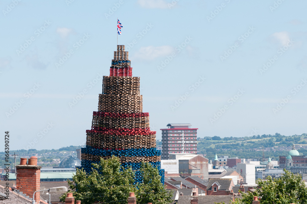 Giant bonfire is prepared for the 12th July celebrations in Belfast ...