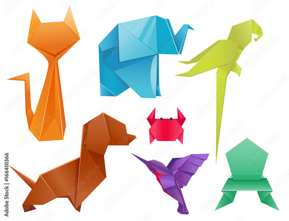 Animals origami set japanese folded modern wildlife hobby symbol ...