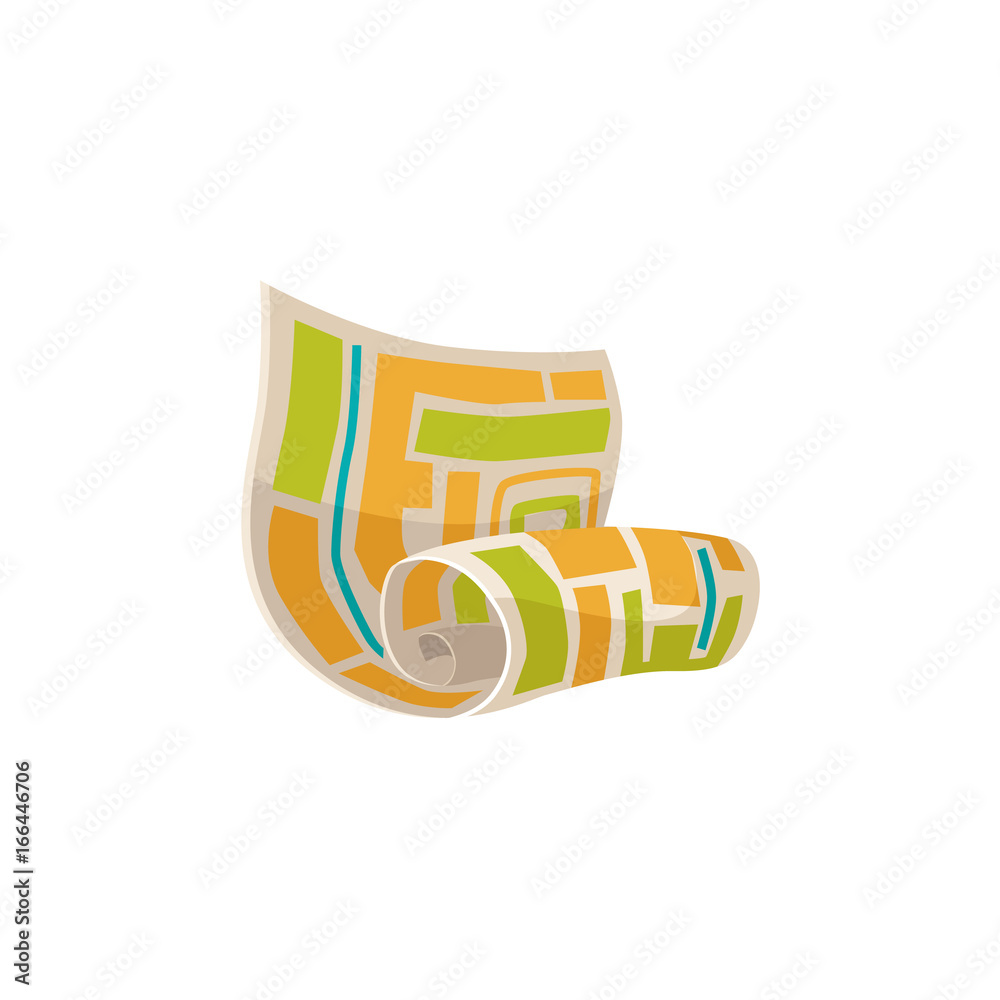 Rolled up, twisted roadmap, street, geographical map, cartoon vector ...