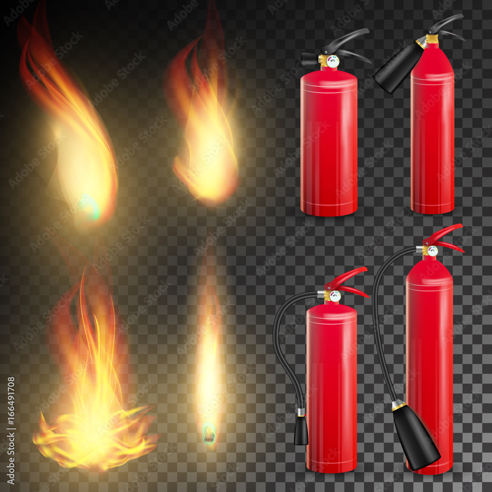 Fire Extinguisher Vector. Sign 3D Realistic Fire Flame And Red Fire ...