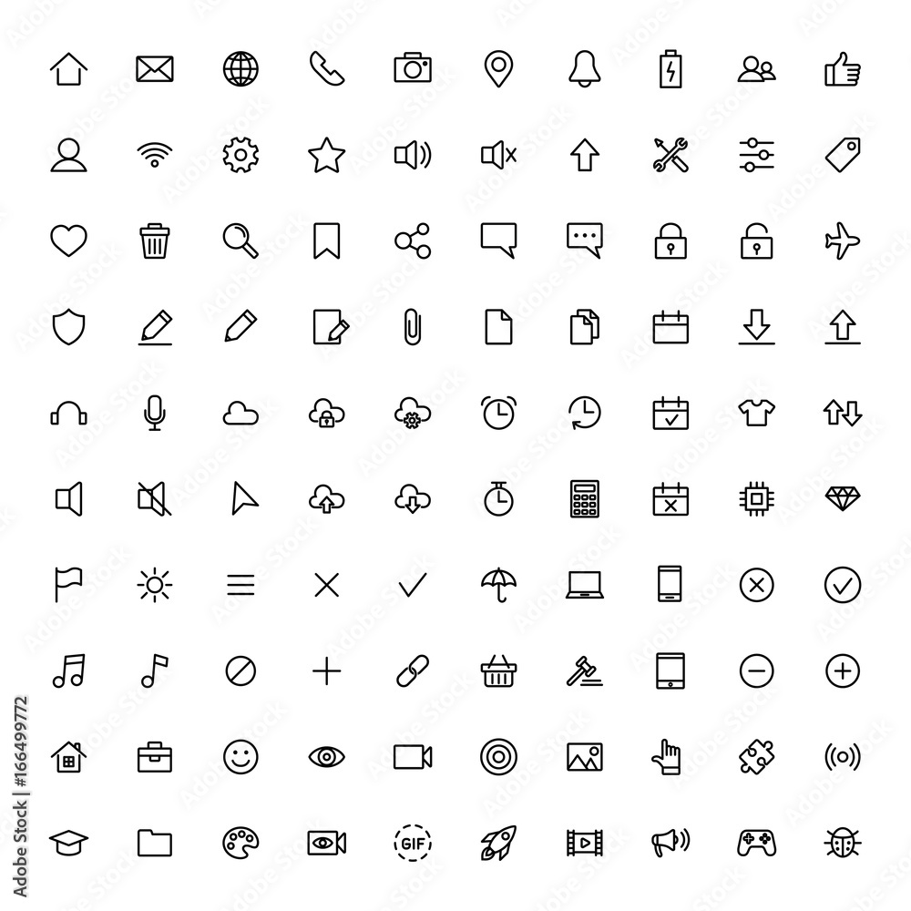 user interface symbols, thin line 100 icons set Stock Vector | Adobe Stock