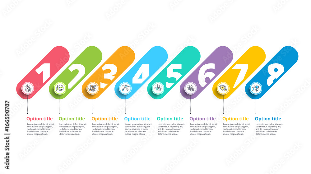 Business process chart infographics with 8 step circles. Circular ...