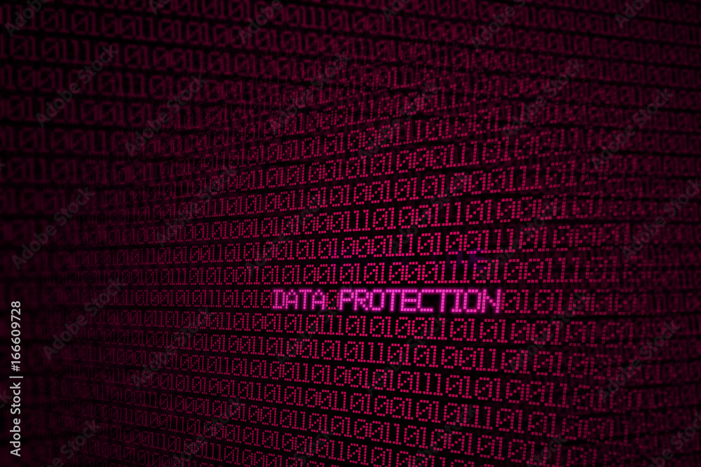 glowing red binary code on screen with words data protection background ...