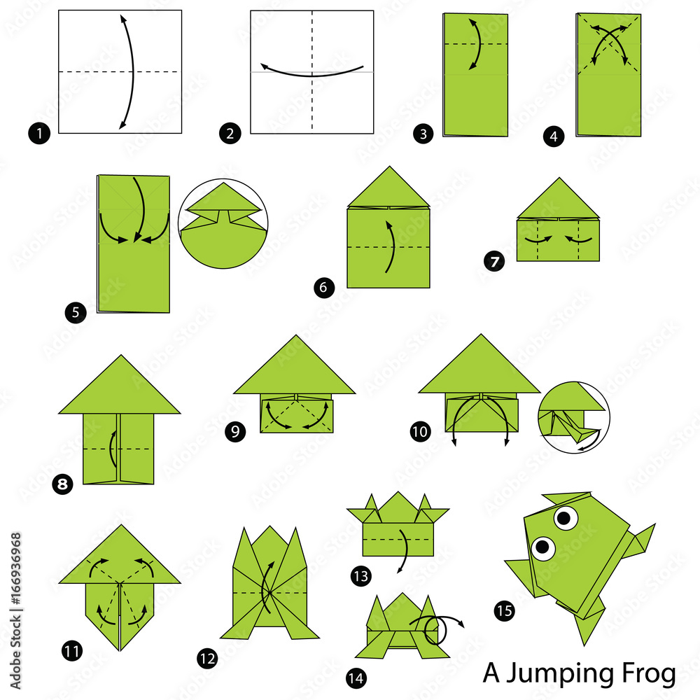 Vektor Stok step by step instructions how to make origami A Jumping ... Vektor Stok step by step instructions how to make origami A Jumping ...
