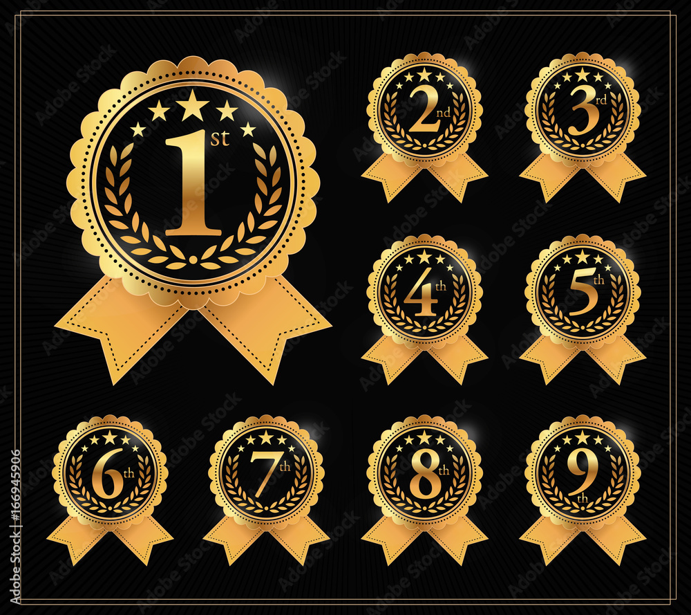 Vektor Stok Award golden label of First, second and third winner. 1st ...