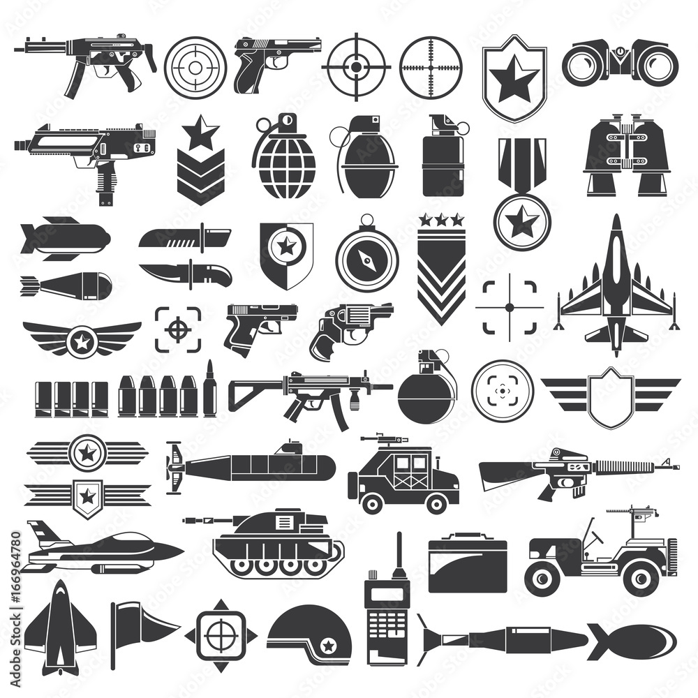 Stock-Vektorgrafik „army and military icons“ | Adobe Stock
