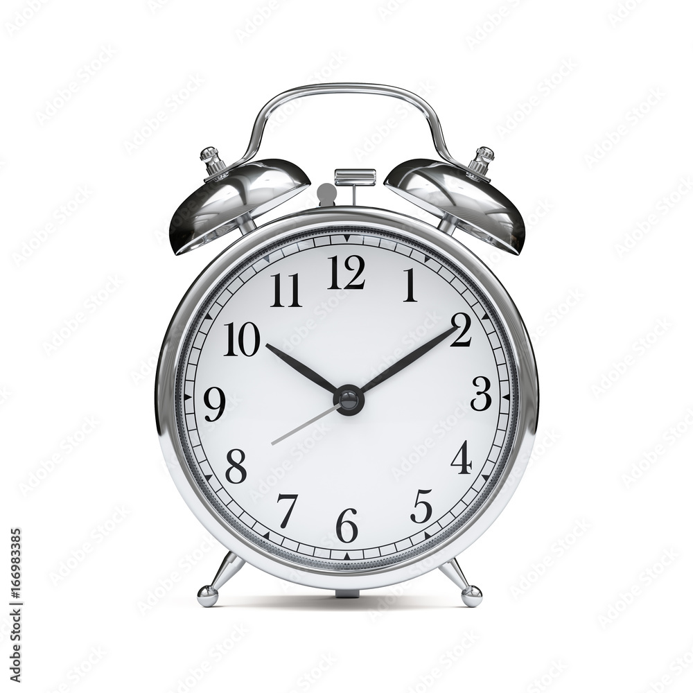 Old chrome fashioned alarm clock isolated Stock Photo | Adobe Stock
