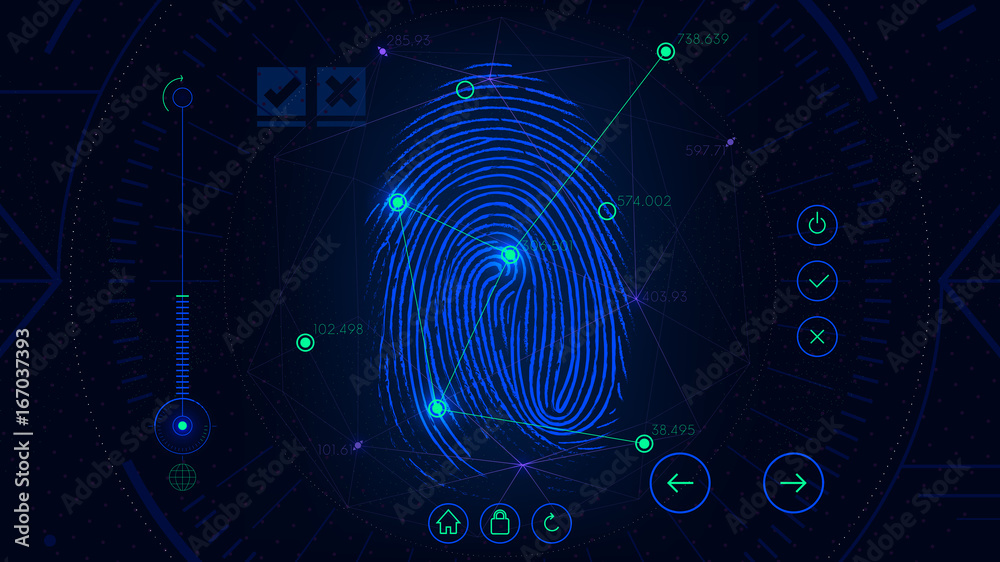 Vetor Fingerprint scanning identification system, futuristic sci-fi ...