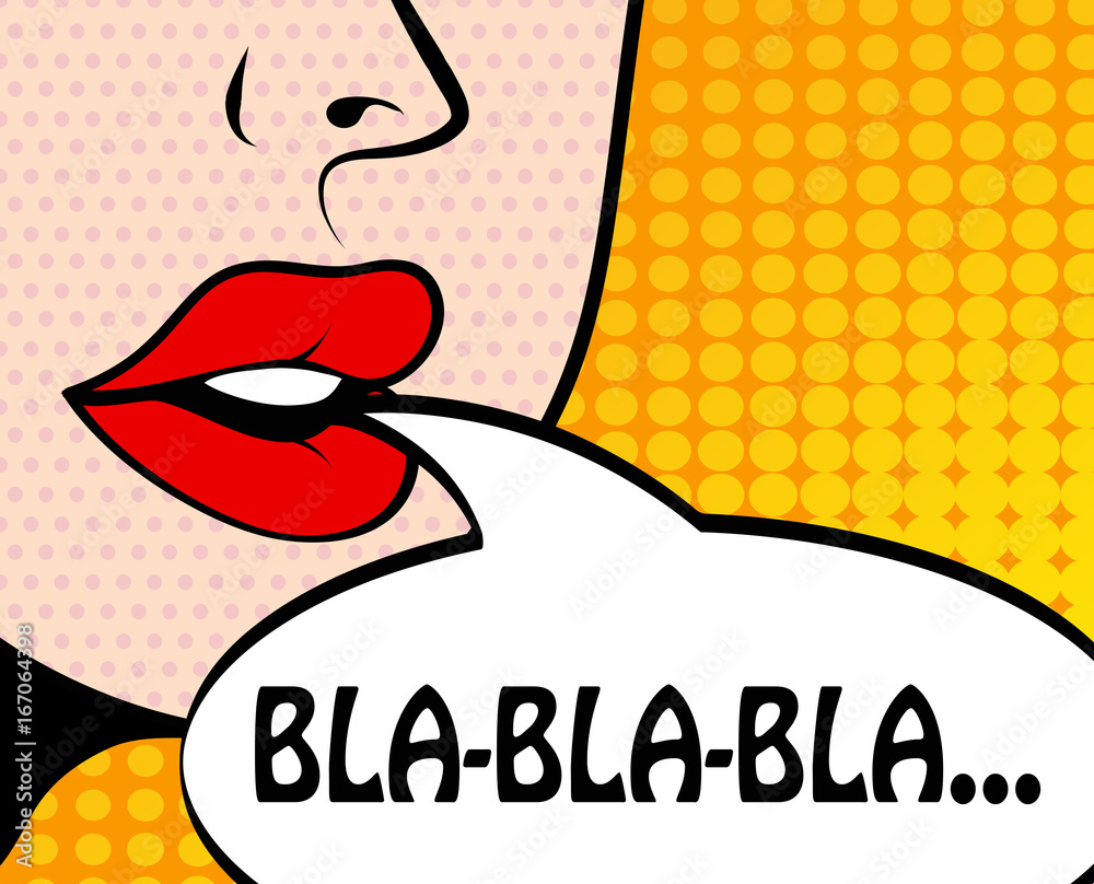 Pop art retro style comic book panel with girl talking nonsense small ...