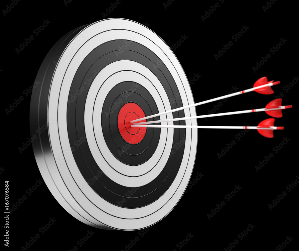 3D rendering target black white and red target with arrows Stock Photo ...