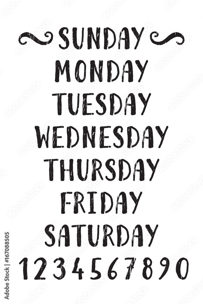 Handwritten grunge lettering days of the week Stock Vector | Adobe Stock