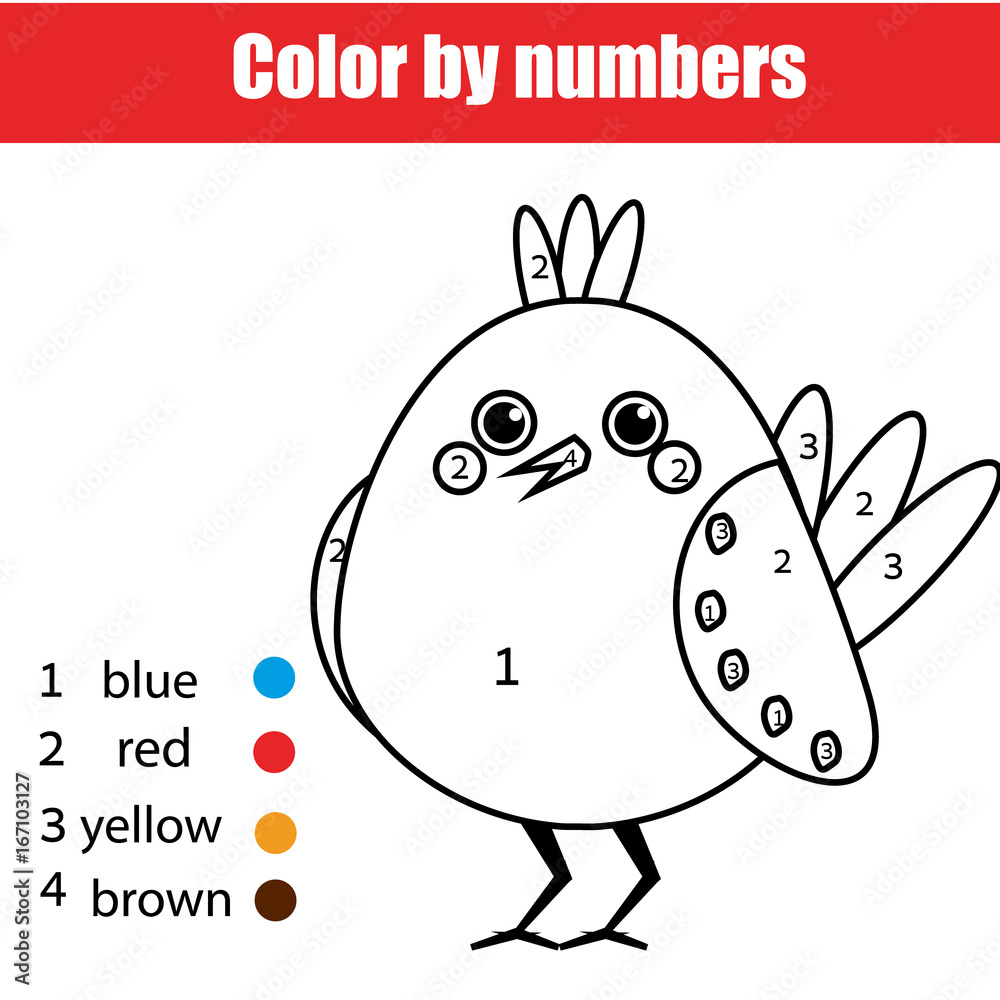 Coloring page with bird. Color by numbers educational children game ...