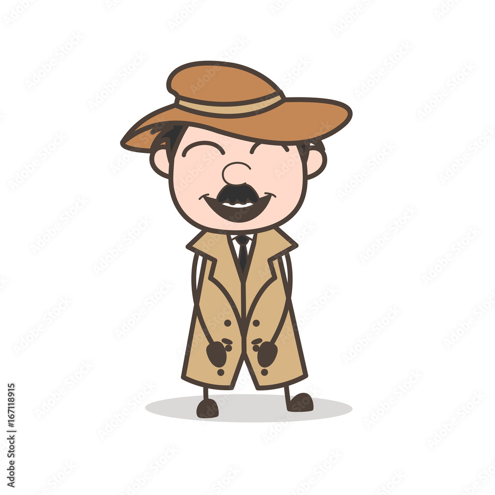Cartoon Detective Smiling Face with Open Mouth Vector Illustration ...